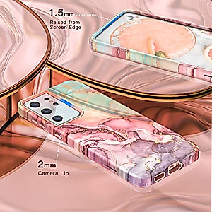 Btscase for Galaxy S21 Ultra Case, Marble Pattern 3 in 1 Heavy Duty Shockproof Full Body Rugged Hard PC+Soft Silicone Drop Protective Women Girl Covers for Samsung Galaxy S21 Ultra 6.8 inch, Rose Gold