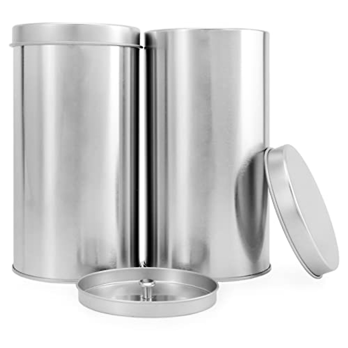 Solstice Double Seal Tea Canisters (4-Pack, Large); Round Metal Containers with Interior Seal Lid