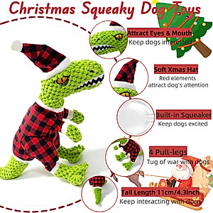 CIIVURR Christmas Squeaky Dog Toys, Xmas Interactive Plush Dog Toys for Large Dogs, Dog Chew Toys to Keep Them Busy, Dog Toys for Small Medium Large Dogs - Tyrannosaurus rex