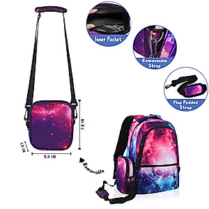 E-Clover Backpack for Girls Kids Galaxy Backpacks Purple Space Bookbags School Bag with Galaxy Lunch Box Set Valentines Day Gifts