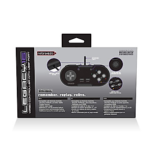 Retro-Bit Legacy 16 Wired USB Controller - Features Home, SS & ZL/ZR Buttons - for Switch, PC, MacOS, RetroPie, Raspberry Pi - Onyx