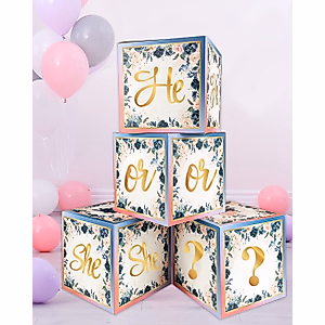 Gender Reveal Balloon Box - 4 Sets of He or She with Letters,Baby Blocks for Baby Shower Backdrop,Navy and Blush Gender Reveal Decoration Kit for Boy or Girl Baby Shower Gender Reveal Party Supplies