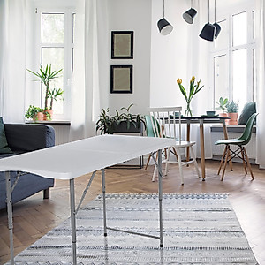 EDEBIBY 4FT 122cz Folding Table Portable Heavy Duty Plastic Fold-in-Half Utility Foldable Table white