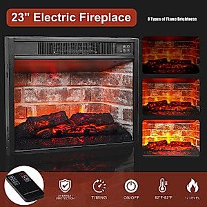 23 inch Electric Fireplace Insert, Realistic Red Bricks Electric Fireplace with Remote Control, 3 Adjustable LED Brightness Flames, Overheat Protection, 1400W Faux Fireplace for Bedroom
