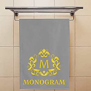 DreamBay Custom Monogram Hand Towels Sets for Bathroom,Gray Gold 2 Pack Kitchen Towels Absorbent Fingertip Towel Microfiber Bath Towel Guest for Spa Gym Bar Personalized Gift, 30 x 15 inch