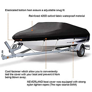 NEVERLAND Trailerable Boat Cover 17-19ft,Made of Reinforced Waterproof 420D Oxford Fabric Fits V Shape/V-Hull and Tri-Hull Runabouts Pro-Style Bass Boats.Fit Length 17-19ft,Beam Width up to 102".