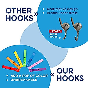 Toughook Heavy Duty Hooks for Hanging Coats, Jackets, Backpacks, Baseball Hats - Wall Mounted Rainbow Color Hangers for Kids, Perfect Hook for Classrooms, Bathroom Robes & Towels | XL Hook 7-Pack