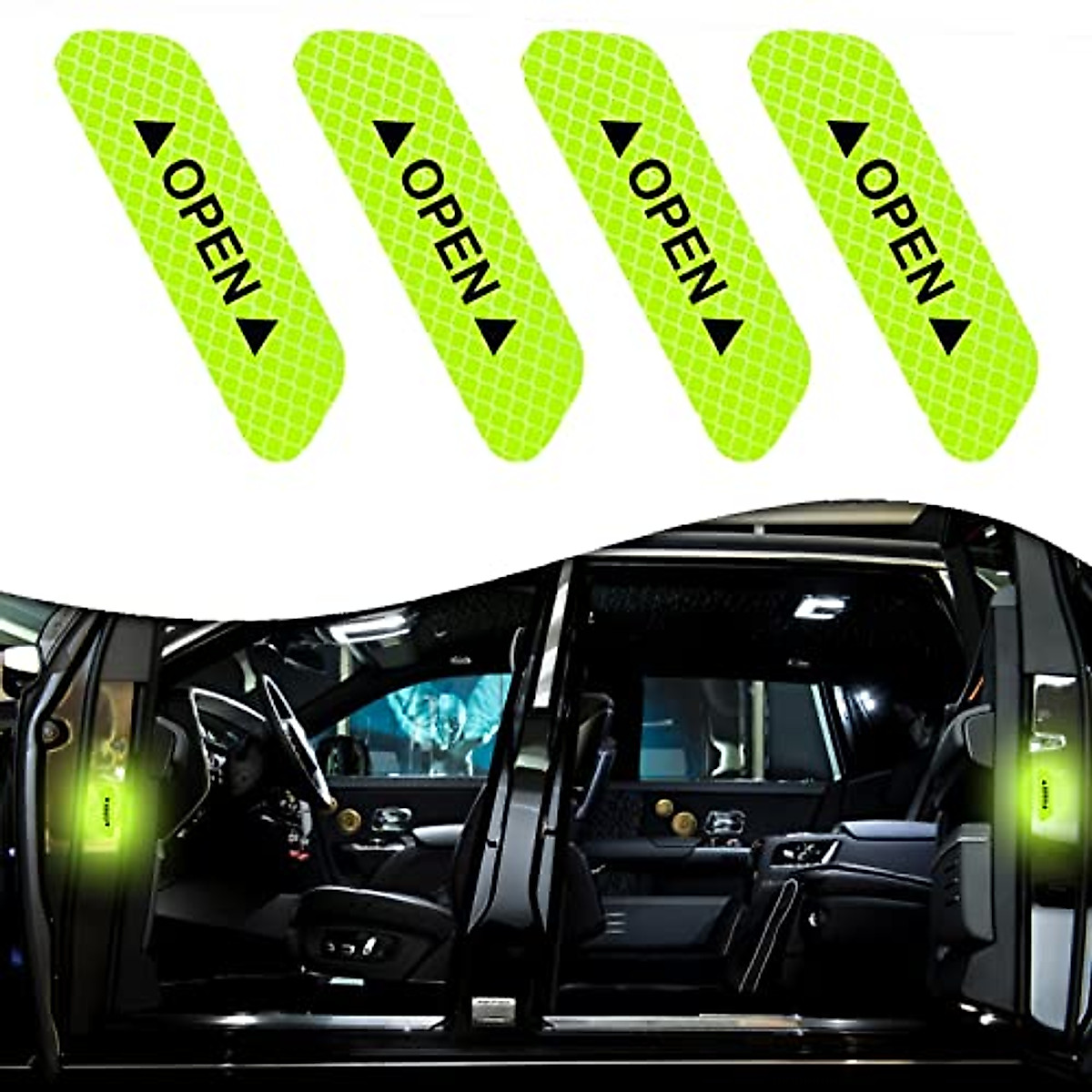 BEYPOVK 4PCS Car Door Open Reflective Safety Stickers, Anti-Collision Warning Decal Tape, Exterior Accessories for Cars, SUVs, Trucks, Motorcycles (Green)