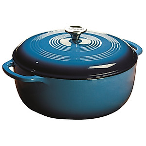 Lodge EC7D33 Enameled Cast Iron Dutch Oven, 7.5-Quart, Caribbean Blue & L8SK3 10-1/4-Inch Pre-Seasoned Skillet