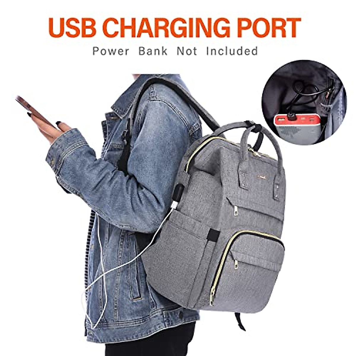 LOVEVOOK Laptop Backpack for Women Fashion Travel Backpack Business Computer Purse Work Bag with USB Port, Grey
