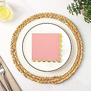 200 Pack Pink Paper Napkins Gold Foil Scalloped Cocktail Napkins Pink Disposable Beverage Napkins for Pink Themed Party Supplies Birthday Baby Shower Wedding Dinnerware Tableware Decorations