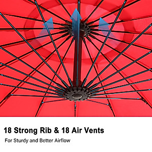 LUCKYERMORE 9ft Offset Hanging Market Patio Umbrella 18 Ribs Easy Tilt Adjust for Patio Backyard, Garden, Poolside and Beach, Red