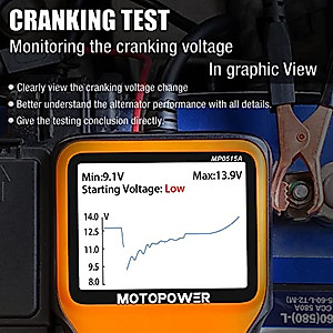 MOTOPOWER MP0515A 12V Car Battery Tester Automotive 100-2000 CCA Battery Load Tester Auto Cranking and Charging System Test Scan Tool Digital Battery Alternator Analyzer