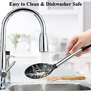 Silicone Cooking Spoons, Large Heat Resistant Silicone Pasta Slotted Spoon Solid Spoon for Nonstick Cookware, BPA Free Black Silicone Kitchen Spoons Dishwasher Safe for Cooking Mixing Serving, 3 Pack