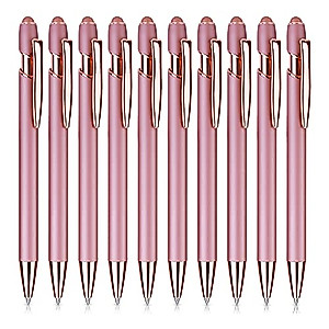Cobee® Rose Gold Ballpoint Pens with Stylus Tip, 10 Pcs 1.0mm Retractable Ball Point Pens Black Ink Metal Pen Medium Point Writing Pen Stylus Pen for Touch Screens School Office Gift Supplies