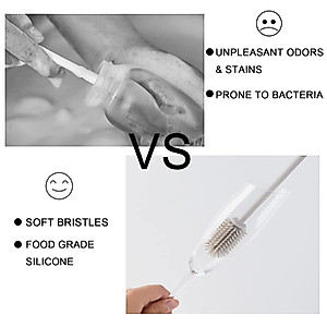 Obsoorth Silicone Bottle Brush Extra Long Handle Food Grade 360 Rotating Glassware Cleaner for Washing Baby Nipple, Narrow Neck Containers (15", Gray)