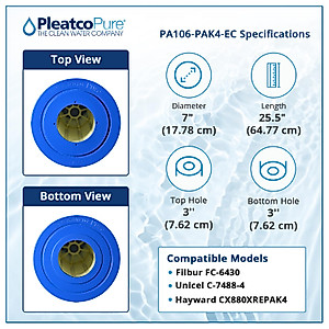 Pleatco PA106-PAK4-EC Pool Filter Cartridge Replacement for Unicel: C-7488-4, Filbur: FC-6430, OEM Part Numbers: CX880XREPAK4, White