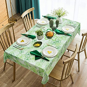 ASPMIZ St. Patrick’s Day Tablecloth, Lucky Shamrock Table Cloth, Green and White Tablecloths, Leaf Clovers Waterproof Tablecloth Rectangle for Dinner Party Decoration, 60 x 84 inch