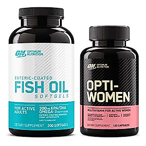 Optimum Nutrition Omega 3 Fish Oil, 300MG, Brain Support Supplement (200 softgels) with Opti-Women, Womens Daily Multivitamin Supplement (120 count) - Bundle Pack