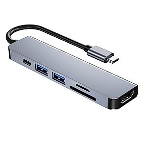 USB C Adapter for MacBook, 6 in 1 USB Type C to 4K HDMI Multiport Adapter Compatible with USB C Laptop, Smartphone and Other Type C Devices