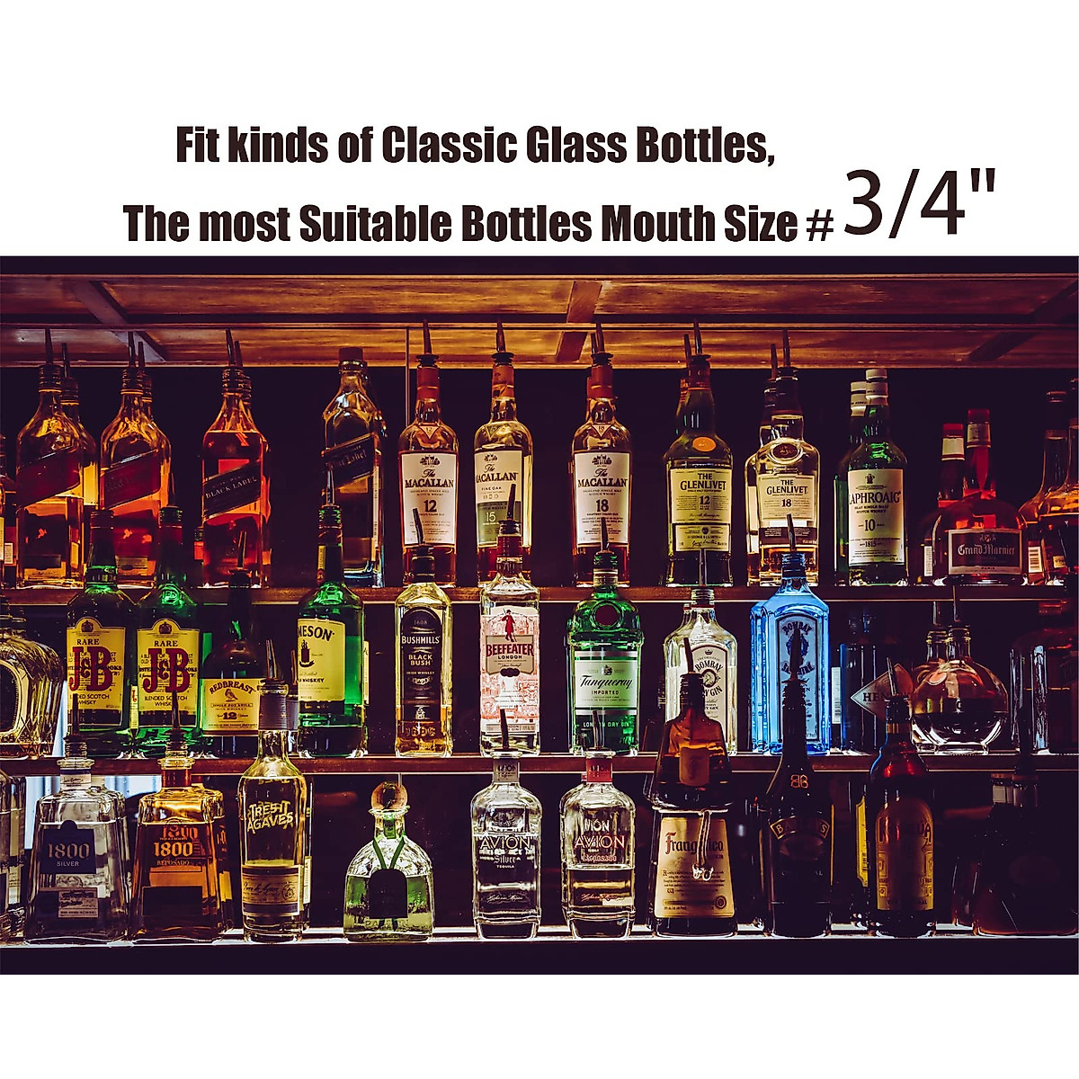 Pafusen 12 Pack Pour Spouts for Liquor Bottles, Liquor Pour Stainless Steel Classic Bottle Speed Pourers with Tapered Spout，Free Flow Pourers，Most Fit Classic Bottle's Lip 3/4"