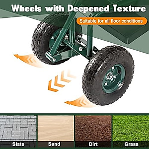 Kinsuite Rolling Utility Garden Cart Patio Wagon with Adjustable 360 Degree Swivel Seat Heavy Duty Steel Frame