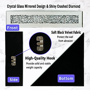 HMRCYTE Glass Mirror Floating Shelves, 9.8" L x 9.8" W x 3" H Wall Mounted Mirror Corner Shelves, Silver Crystal Floating Shelves, Crushed Diamond Home Decor, Display Shelf for Living Room, Set of 2
