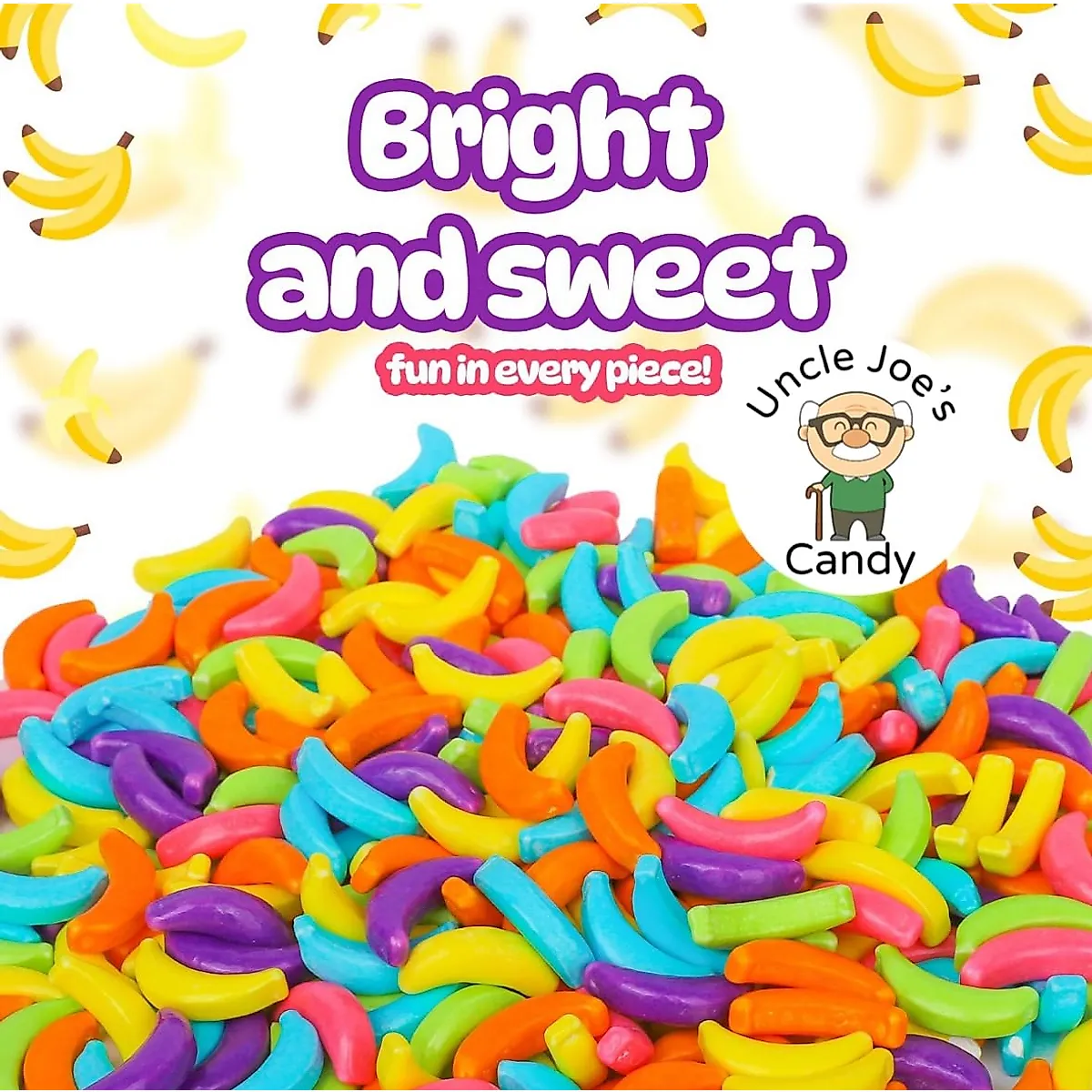 Uncle Joes Hard Banana Runts Candy, Bulk Pack in Resealable Bag, 2 lb - Perfect Joy Ride Candy for Banana Candy Lovers