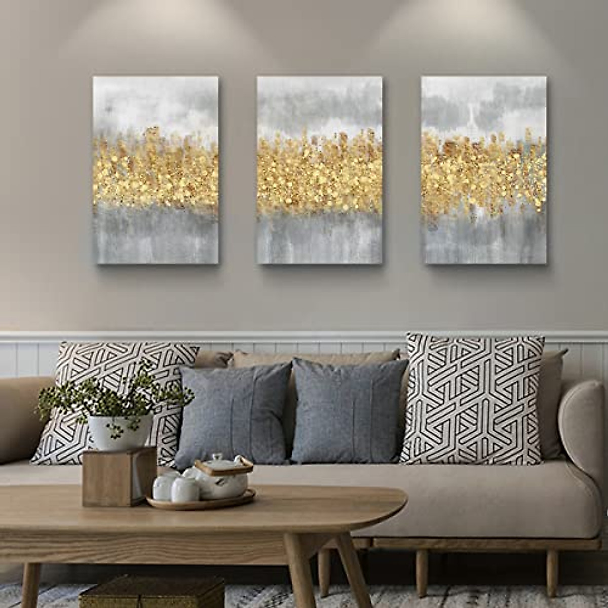 Modern Abstract Wall Art Grey and Yellow Room Decor 3 Pcs Neutral Canvas Print with Light Industrial Style Artwork Pictures for Office Home Living Room Bedroom Men Gift 16"x 24"