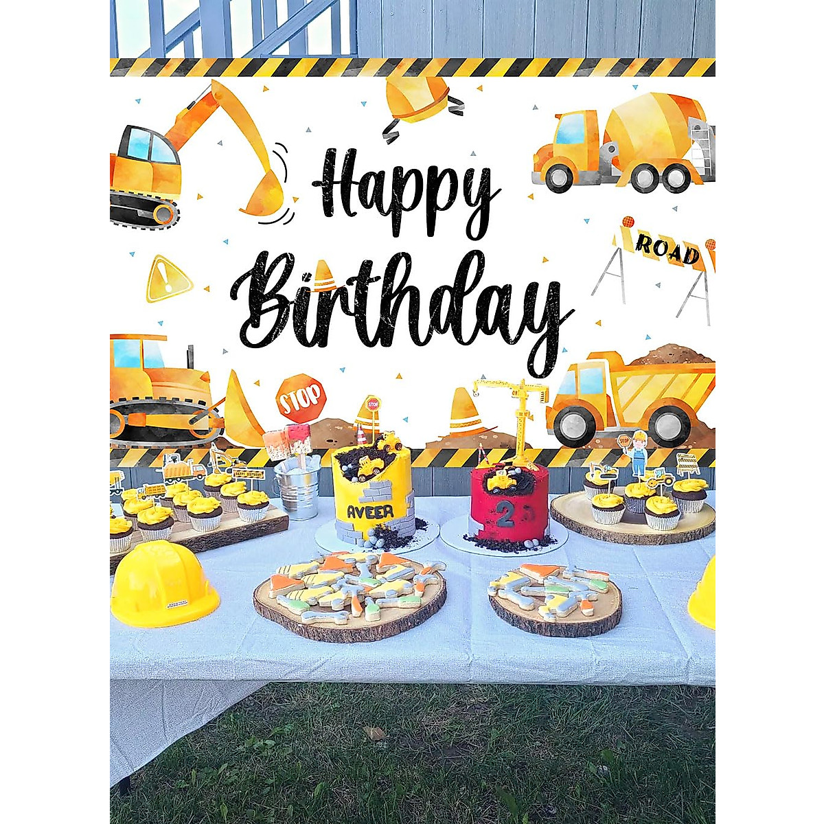 Lopeastar Construction Backdrop Banner Birthday Party Supplies, Large Size 3 x 5Ft Construction Party Decorations for Boys Yellow