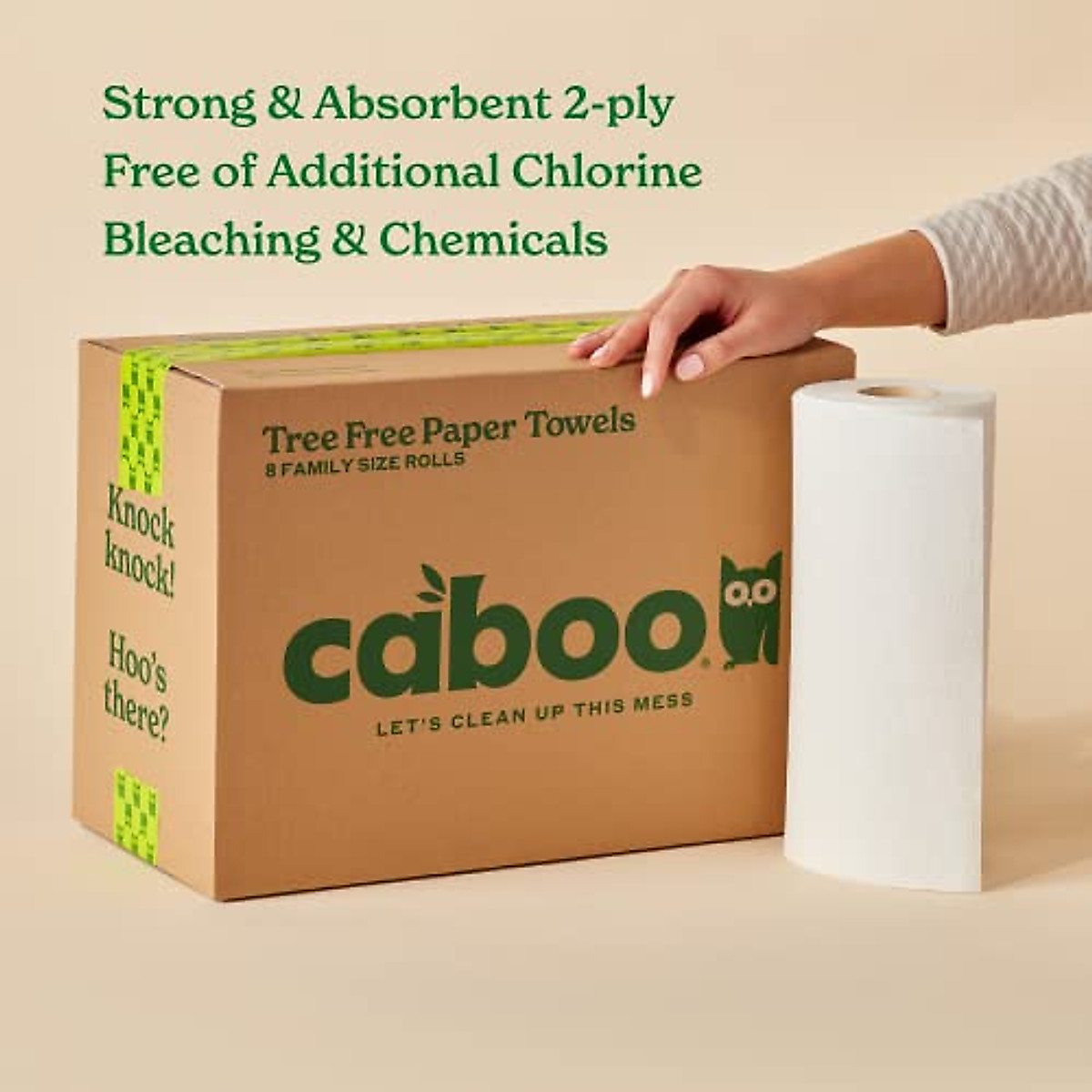 Caboo Tree Free Bamboo Paper Towels, 8 Rolls, Earth Friendly Sustainable Kitchen Paper Towels with Strong 2 Ply