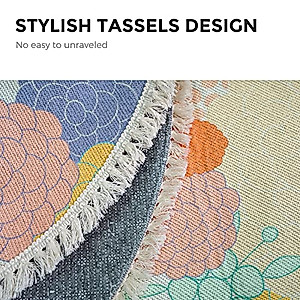 NECHEGI 4ft 3ft 2ft Round Rug for Bedroom Soft Area Rug with Tassels Washable Non Slip Mat Carpet for Living Room Sofa Nursery Playroom Decor(Flower, 3ft)