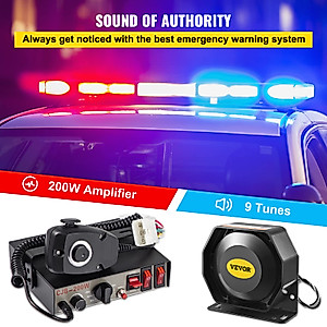 Vevor Police Sirens 200W 9-Tone Car Warning Alarm Handhold Microphone Light Control Switches Emergency Electronic PA System for Cars Fire Trucks : Electronics