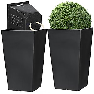 Shineloha 2 Pack Tall Planters + Baskets (Self Watering) (20" H) | Tall Planters for Outdoor & Indoor, Tall Front Porch Planters