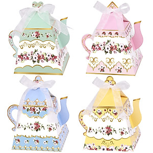 24Pcs Mini Flower Tea Party Gift Box Teapot Candy Box Vintage Style Tea Party Supplies For Wedding Birthday Baby Shower Party Favor Box Paper Gift Bags For Tea Party Decorations