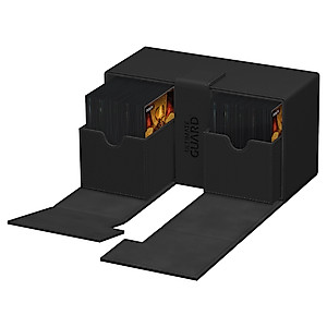 Ultimate Guard Flip 'n' Tray 200+, Deck Case for 200 Double-Sleeved TCG Cards + Dice Tray, Black, Independent Magnetic Closure & Microfiber Lining