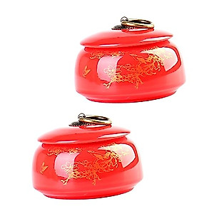 Cabilock 2pcs Sealed jar ceramic teapot tea containers dry food canister sealed nuts container porcelain candy canister Red Tea Canister Sealing Canister Tea Leaf Storage small