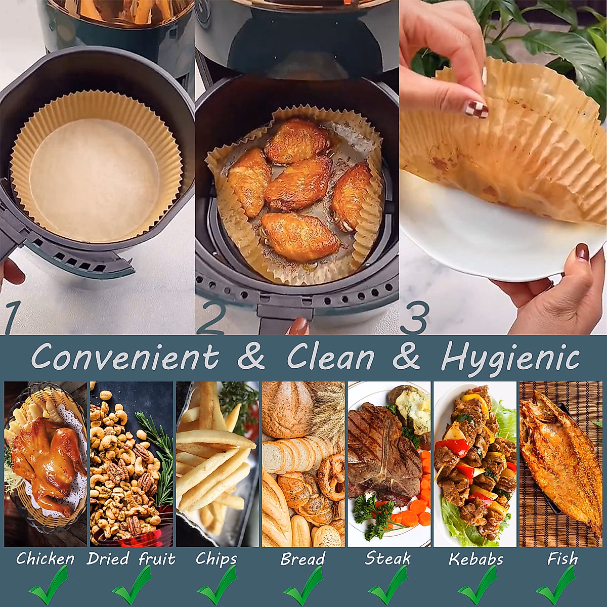 Air Fryer Disposable Paper Liner Air Fryer Parchment Paper Non-stick Parchment Paper for Frying, Baking, Cooking, Roasting and Microwave - Unbleached, Oil-proof(50PCS/6.3'')