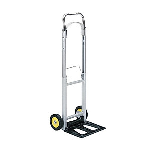 Safco Products Hide-Away Fold Up Collapsible Utility Hand Truck, 250 lb Capacity, Aluminum Frame, Steel Toe Plate, 2 6" Smooth Rolling Rubber Wheels