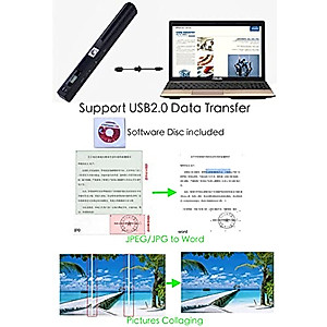 Portable Scanner, Handheld Photo Scanner, A4 Document Scanner for Picture Text Receipt Page in 300/600/900Dpi JPG PDF Format Hand Scanner Support USB Transfer Micro SD Card, No Driver