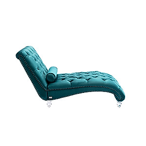 TRIPLE TREE Leisure Concubine Sofa with Acrylic Feet for Adults, Velvet Barrel Sofa with Lumbar Support Pillow, Traditional Design Chaise for Home Living Room, Bedroom, Reading Room, Office, Teal