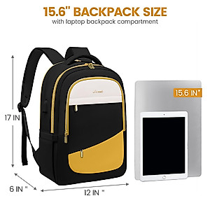 LOVEVOOK Laptop Backpack for Women,15.6 Inch Travel College Computer Back Pack,Work Backpacks with USB Port,Business Water Resistant Bag with Laptop Compartment for Teacher Nurse, Black-Yellow-White