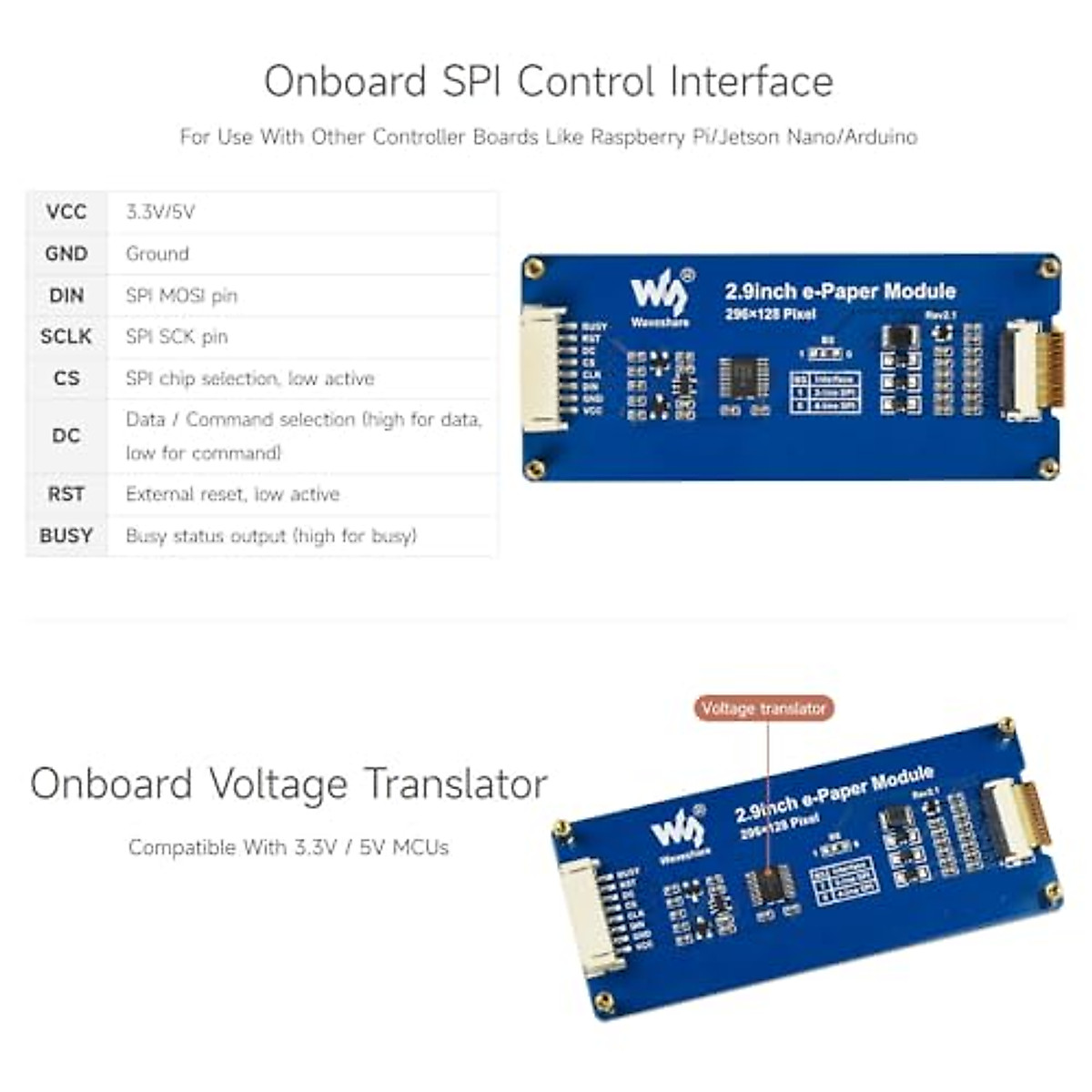 Waveshare 2.9inch E-Ink Display Module Compatible with Raspberry Pi 4B/3B+/3B/2B/B+/A+/Zero/Zero W/WH/Zero 2W Series Boards 296x128 Resolution SPI Interface Supports Partial Refresh