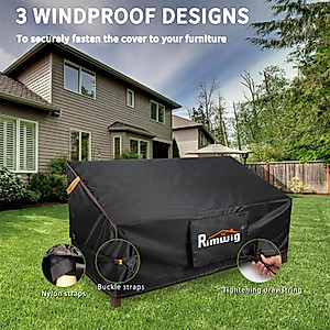 Patio Sofa Cover Waterproof, Rimmig 3-Seater Outdoor Sofa Cover, Outdoor Patio Furniture Cover with Air Vent and Nylon Strap, 54" L×38" D×35" H, Black…