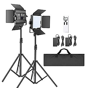 Neewer 2-Pack 2.4G LED Video Light with 2M Stand Bi-color 200 SMD CRI 96+/U-Bracket/Barndoor/LCD Display Video Lighting Kit for Studio Photography, Remote/Case Included
