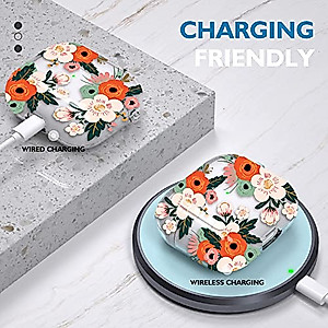 Maxjoy for AirPods 3 Case Cover, Flower Clear Cute Air Pod 3rd Generation Case for Women Girls with Keychain Protective Hard iPods 3 Gen Cover Designed for Apple AirPod 3rd Gen 2021, Floral