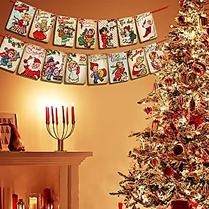 Vintage Christmas Decorations Christmas Party Banner - Christmas Decor Retro Xmas Banner Santa Claus Candy Cane Garland Indoor Outdoor,Christmas Party Favors/Sign/Photo Prop