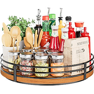 12" Lazy Susan Turntable Organizer - Oak Wood Lazy Susan for Cabinet Kitchen Countertop Dining Table Pantry Cupboard Bathroom Coffee Bar Storage Spice Rack Home Decor