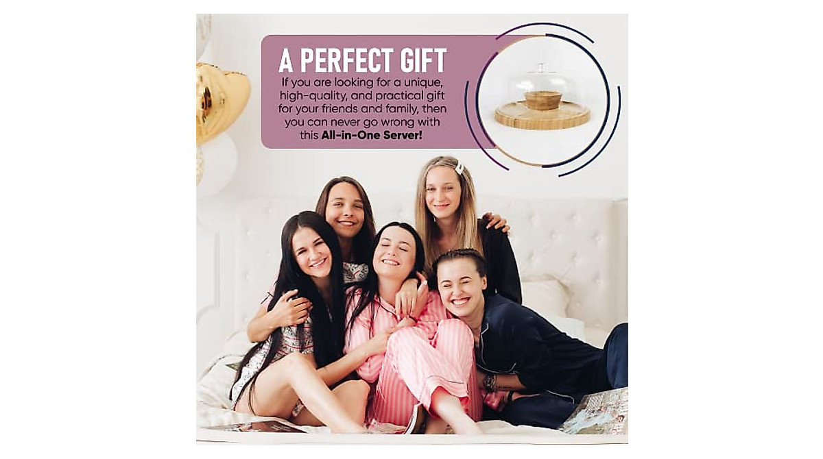 Bamboo Cake Stand with Dome - 6-in-1 Multi Function