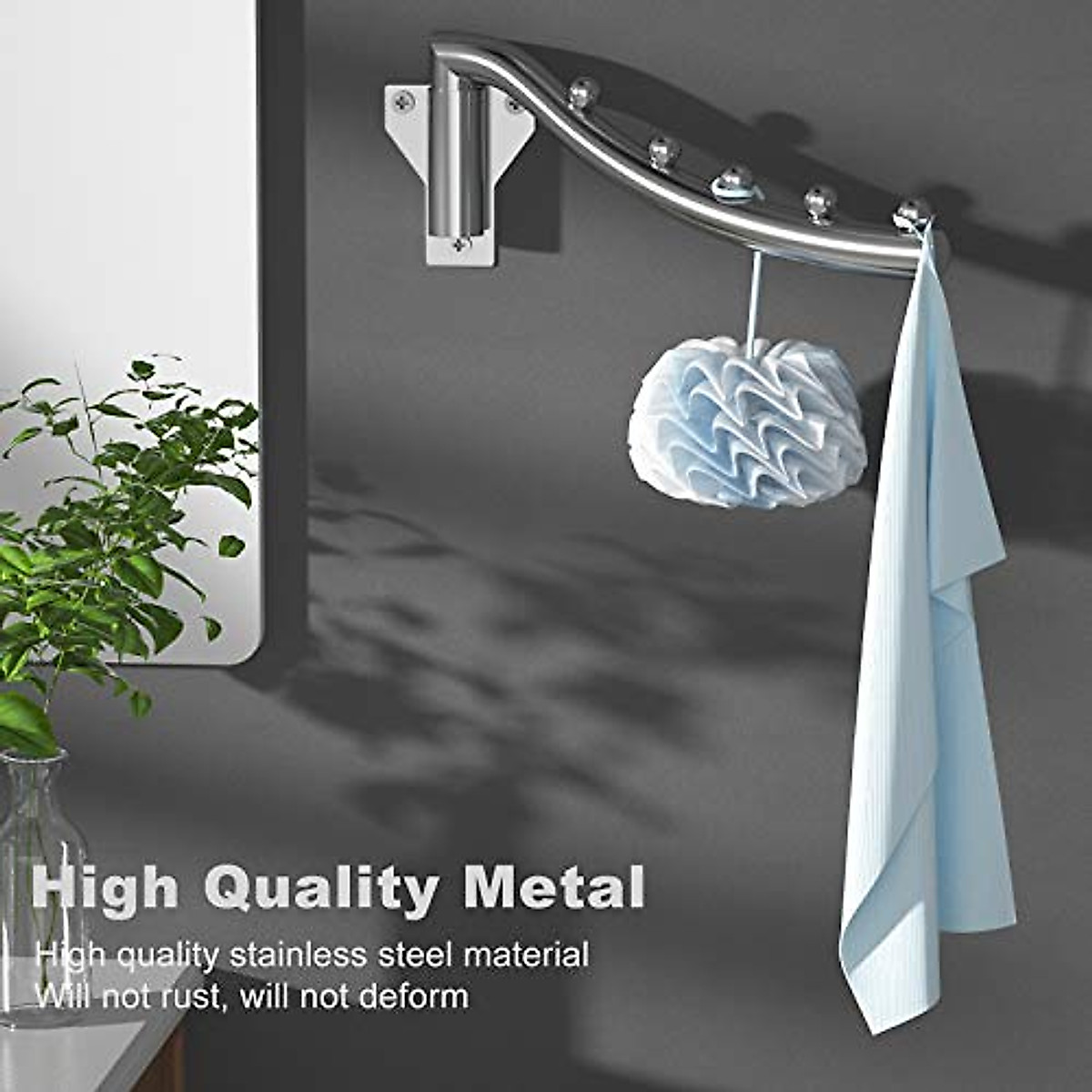 Clothes Drying Rack Folding Wall Mount, Wall Mounted Swivel Clothes Drying Rack, Stainless Steel Heavy Duty Laundry Hangers Wall Clothes Rack with Swing Arm Foldable Closet Storage Organization, 2 PCS